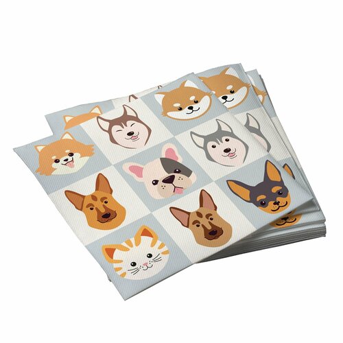 Салфетки бумажные ND Play / Собачки с ушками и Котик полосатый (трехслойные 33х33 см, 20 шт)