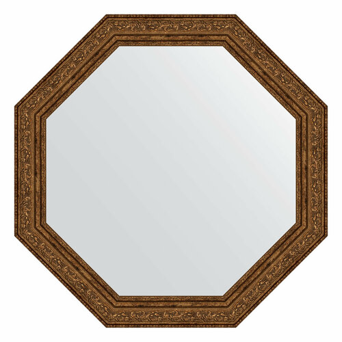 Зеркало настенное Octagon EVOFORM в багетной раме виньетка состаренная бронза, 55х55 см, для гостиной, прихожей, спальни и ванной комнаты, BY 3969