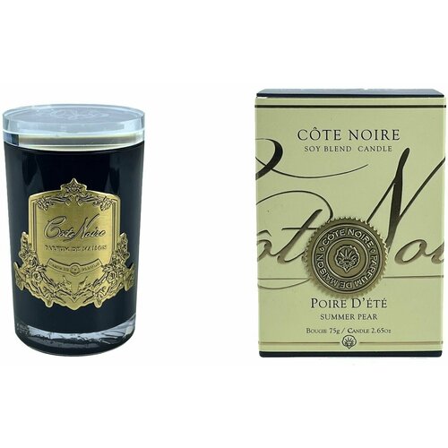 Свеча Cote Noire Poire d'ete Summer Pear 75 гр, черный стаканчик, золотой декор