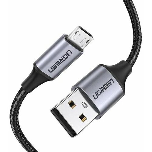 Кабель UGREEN US290 (60146), USB-A 2.0 to Micro USB, 2A, скорость до 480 Мбит/с, в нейлоновой оплётке, 1m, Black