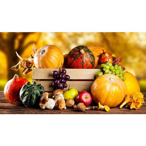 Картина на холсте 60x110 LinxOne "Autumn vegetables тыква" интерьерная для дома / на стену / на кухню / с подрамником