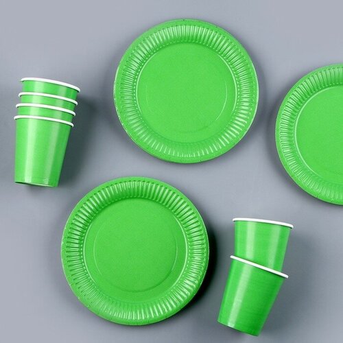 Страна Карнавалия Набор бумажной посуды: 6 тарелок, 6 стаканов, цвет зелёный