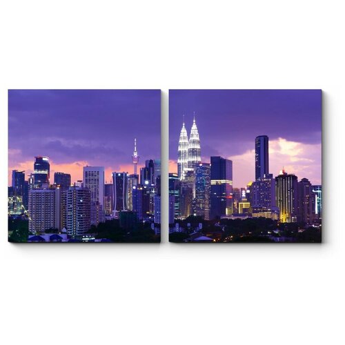Модульная картина Сияющий в ночи Куала-Лумпур 60x30