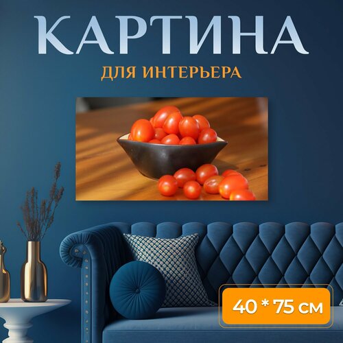 Картина на холсте "Томате, помидор, органический" на подрамнике 75х40 см. для интерьера