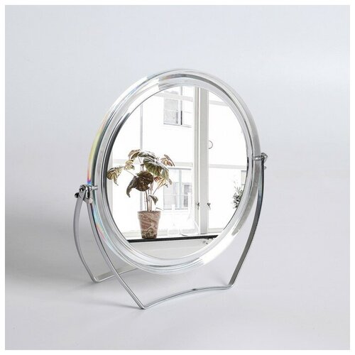 --- Зеркало настольное, на подставке, двустороннее, с увеличением, d зеркальной поверхности 12,5 см, цвет прозрачный