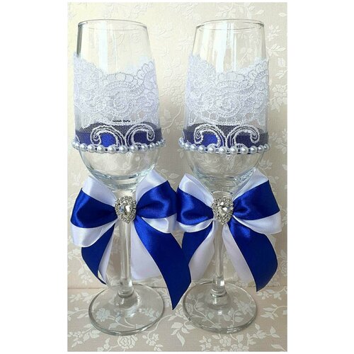 Бокалы свадебные "Люкс" в синем цвете/ фужеры для шампанского/набор 2 шт