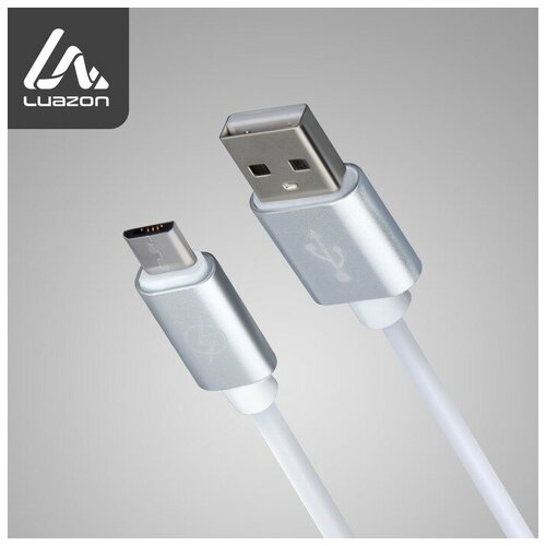 Кабель LuazON, microUSB - USB, 1 А, 1 м, оплётка металл, цвет: серебро