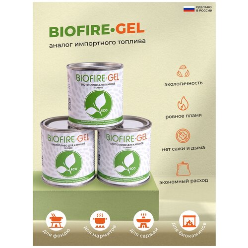 Топливо для фондю, мармитов, саджей "BIOFIRE GEL" гель 3 шт