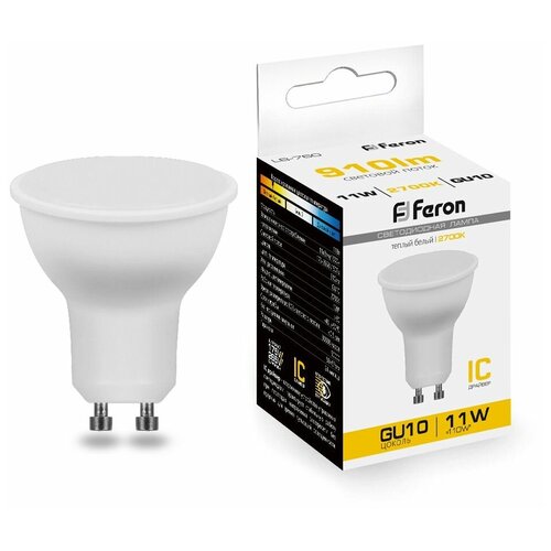 38140 Лампа светодиодная Feron 11W=110W 230V GU10 Рефлектор PAR16 910Лм Ra>80 угол 120° 2700К, упаковка 1шт
