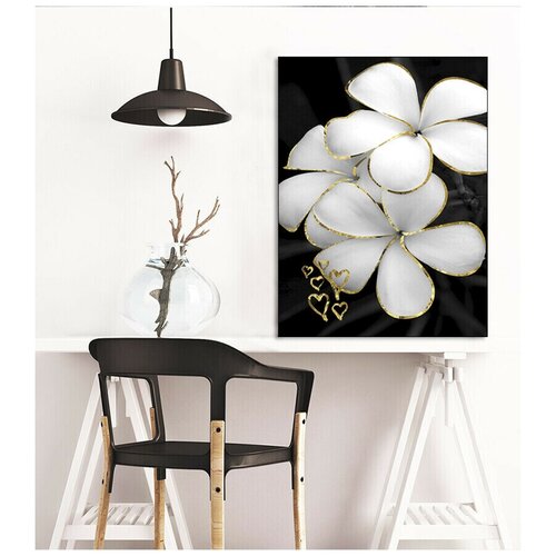 Картина для интерьера в комнату/гостиную/зал/спальню "Белые цветы", арт холст на подрамнике, 40х60 см