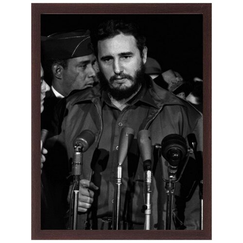 Портрет Кастро Фиделя, в рамке, печать на холсте 21х30 см.