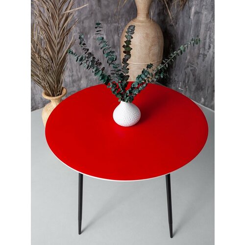 Скатерть-накладка на круглый стол диаметр 60 см двухсторонняя из экокожи черная-красная