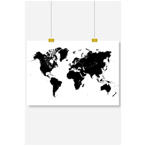 Постер на стену для интерьера Postermarkt Карта мира черная, размер 60х90 см, постеры картины для интерьера в тубусе