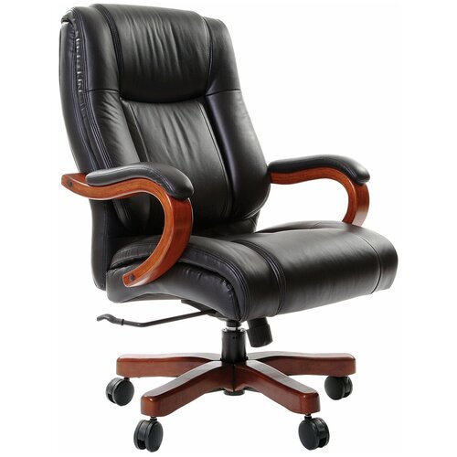 Кресло офисное CH 503, нагрузка до 180 кг, кожа, дерево, черное