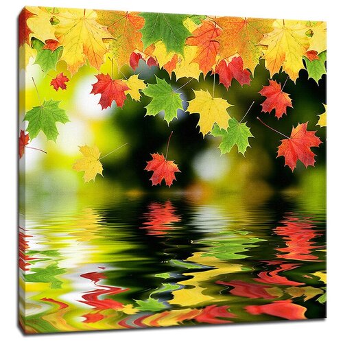 Картина Уютная стена "Падающие осенние листья над водой" 60х60 см