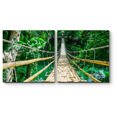 Модульная картина Бамбуковый пешеходный подвесной мост через реку в тропическом лесу 150x75