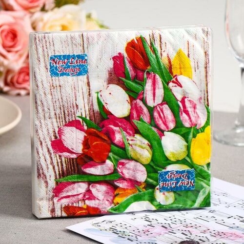 Салфетки бумажные Тюльпаны букет, 3 слоя, 33 33 см, 20 шт.