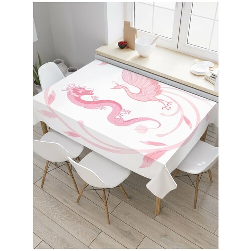 Скатерть прямоугольная JoyArty на кухонный стол "Дракон и феникс" из оксфорда, 180x145 см