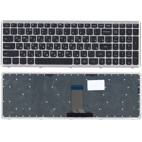 Клавиатура для ноутбука Lenovo IdeaPad U510 Z710 черная с серебристой рамкой