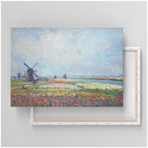Картина на холсте с подрамником / Monet Claude - Fields of Flowers and Windmills, 1886 / Клод Моне