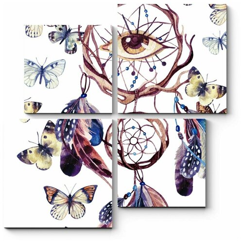 Модульная картина Ловец снов в окружении порхающих бабочек 50x50