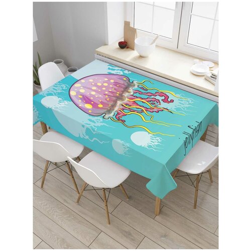 Скатерть прямоугольная JoyArty на кухонный стол "Яркая медуза" из оксфорда, 120x145 см