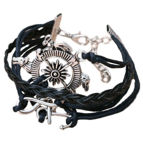 Плетеный браслет Queen Fair, металл, текстиль, размер 18 см, черный, серебристый