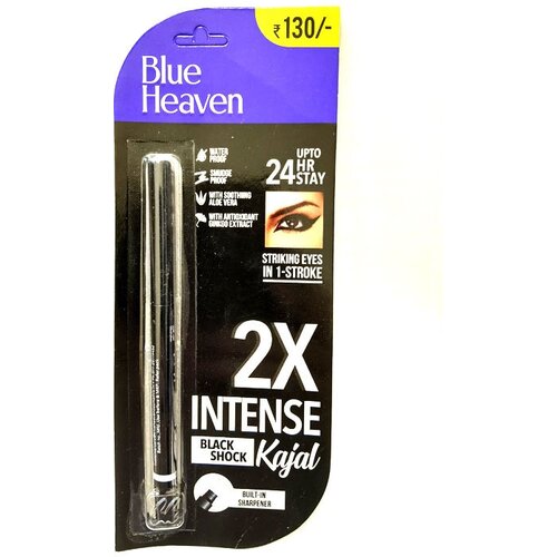Soft Kajal 2X INTENSE, Black Shock KAJAL, Blue Heaven (Мягкий каджал в карандаше, подводка для глаз, с точилкой, экстра черный, Блю Хэвен), 0,35 г.