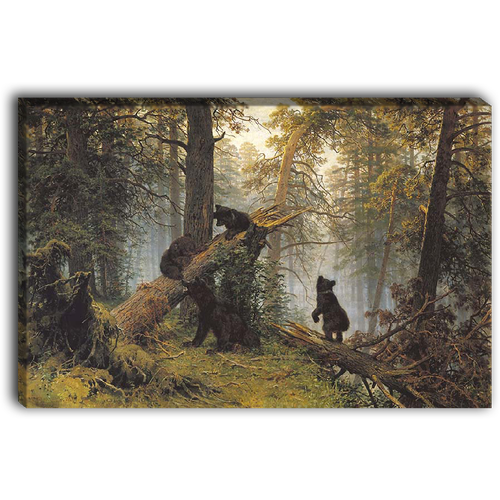 Картина "Утро в сосновом лесу", Шишкин, печать на холсте (46х30 см / на подрамнике)