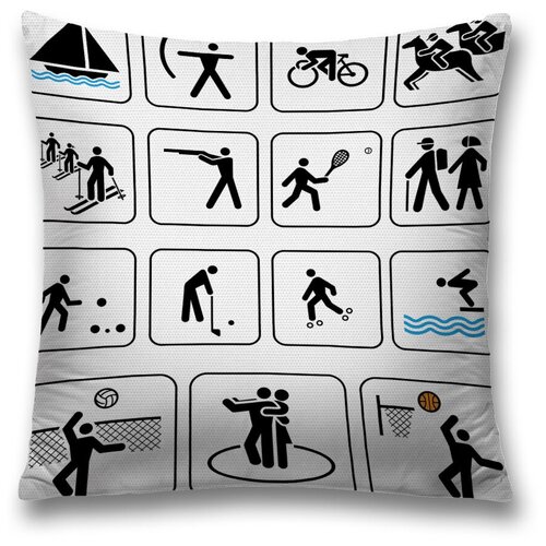 Наволочка декоративная на молнии, чехол на подушку JoyArty "Обозначения спортивных игр" 45х45 см