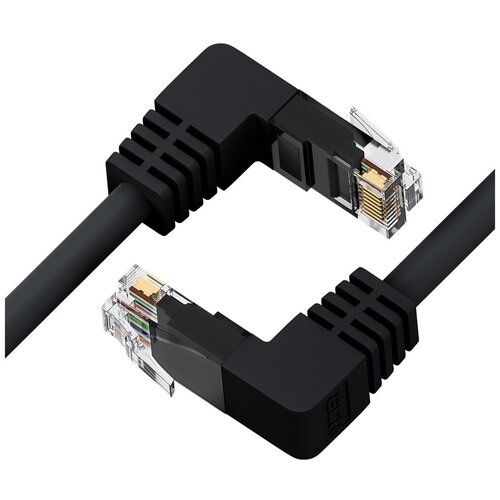 GCR Патч-корд 5.0m UTP кат.6, черный, нижний/нижний угол, литой, ethernet high speed, RJ45, T568B