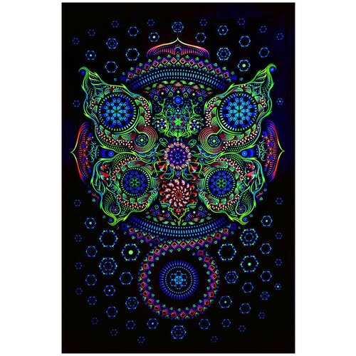 УФ Полотно "Butterfly Effect Vertical", 50x75 см. Панно Эффект бабочки светится в ультрафиолете, активный флуоресцентный психоделический принт, транс.