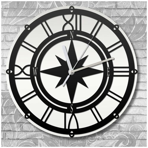 Настенные часы деревянные бесшумные компас - 182