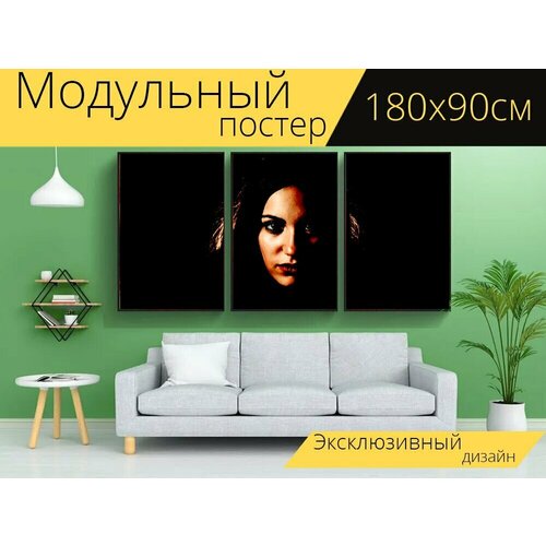Модульный постер "Женщина, лицо, пыльник" 180 x 90 см. для интерьера