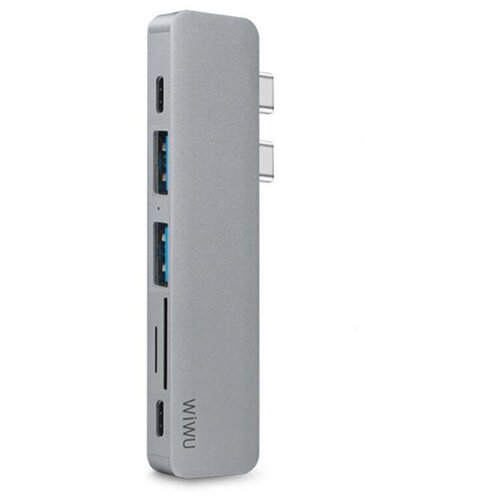 Переходник - Хаб WiWU T8 x2 Type C to x2 USB 3.0, x2 Type C, HDMI, Cardreader 7 in 1 Adapter Grey