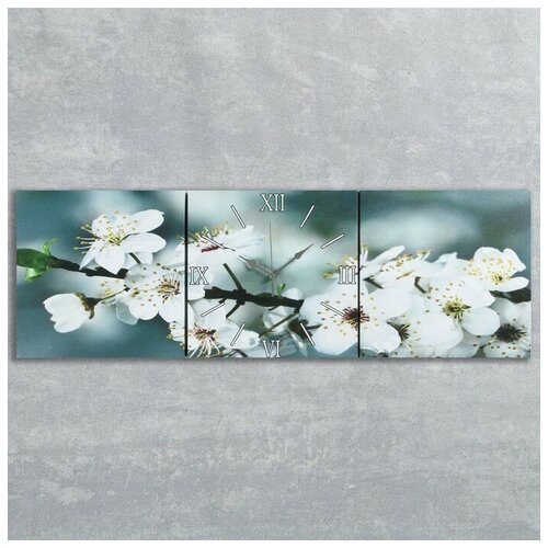 Часы настенные, модульные, серия: Цветы, "Весеннее цветение", 35х110 см