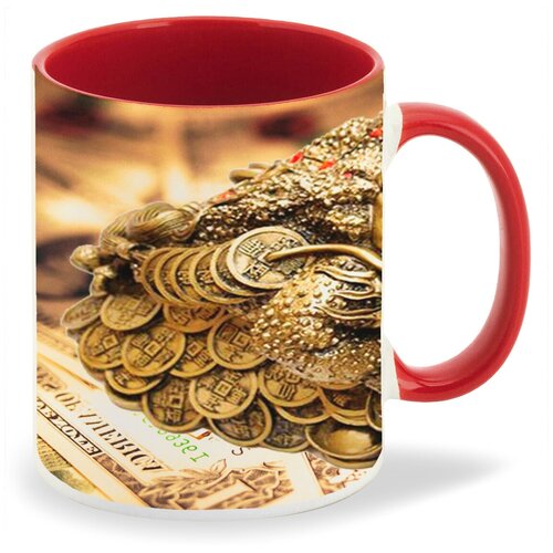 Кружка красный CoolPodarok Кружка с деньгами(Лягушка с монеткой)
