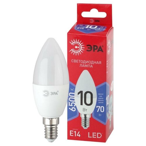 Лампа светодиодная ECO LED B35-10W-865-E14 R (диод свеча 10Вт холодн. E14) (10/100/3500) ЭРА Б0045337 (7шт. в упак.)