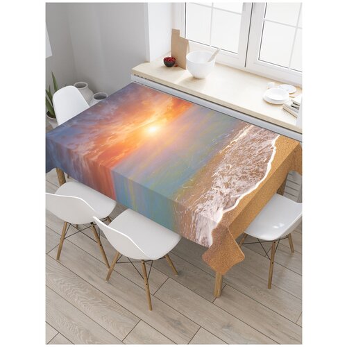 Скатерть прямоугольная JoyArty "Пламенный морской закат" из сатена, 180x145 см