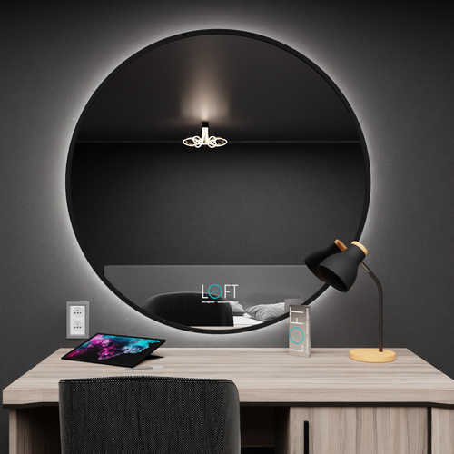 Настенное круглое зеркало с LED подсветкой, 60 х 60, в раме, алюминий , для дома, ванной, в прихожую