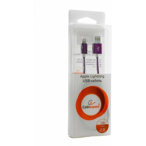 Набор из 3 штук Кабель USB 2.0 Cablexpert CCB-ApUSBp1m, AM/Lightning 8P, 1 м, мультиразъем USB A, армированная оплетка, разъемы фиолетовый металлик
