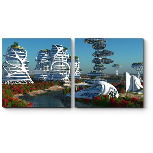 Модульная картина Побережье города будущего 160x80
