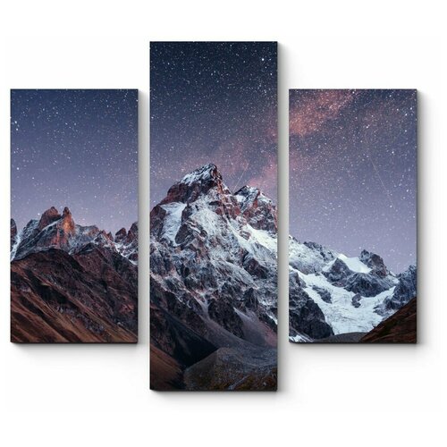 Модульная картина Заснеженные вершины под фантастическим звездным небом 70x63