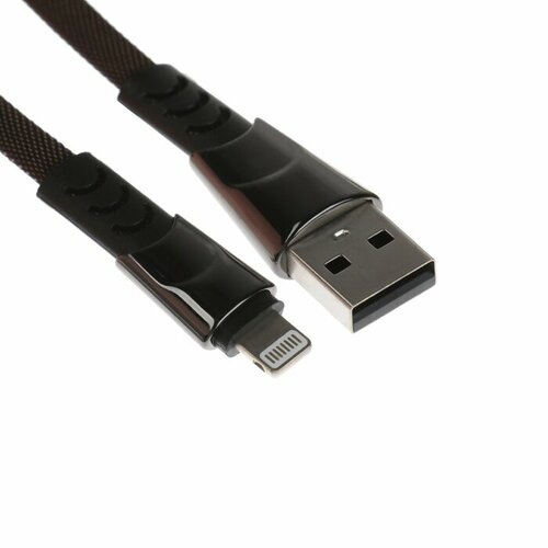 Кабель Lightning - USB, 2.4 А, оплётка ткань, плоский, 1 метр, чёрный (комплект из 6 шт)