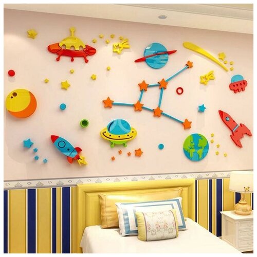 TAKE IT EASY Наклейки интерьерные "Космический мир", детские, декор на стену, панно 92 х 180 см