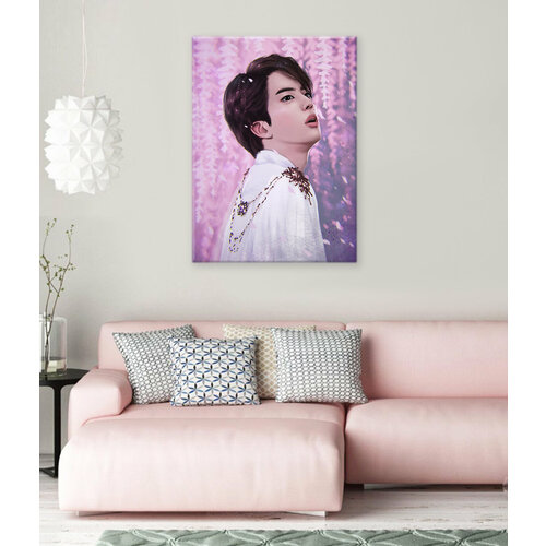 Картина/Картина на холсте/Картина на холсте для интерьера/Картина на стену/Картина в подарок для дома/- Ким Сокджин нежные цветы BTS 40х60