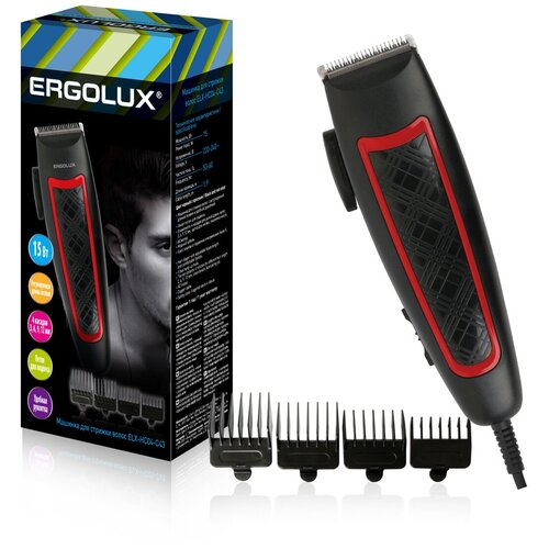 Машинка для стрижки волос ELX-HC04-C43 черный с красным (15Вт, 220-240В) ERGOLUX
