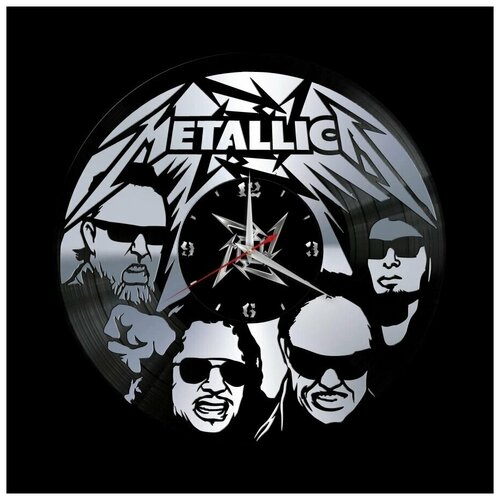 Часы настенные из Виниловых пластинок - Metallica (серебристая подложка)