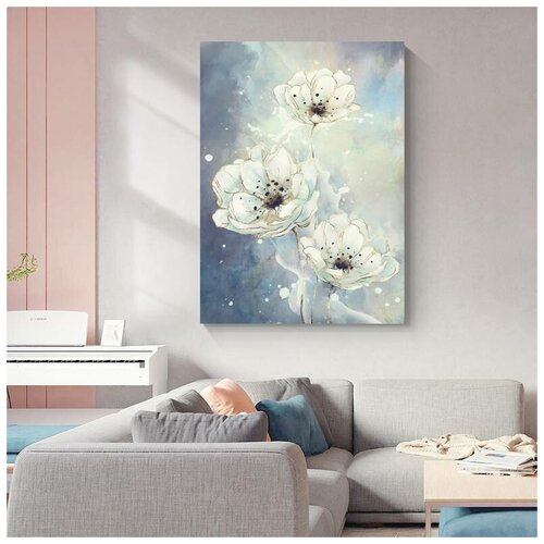 Картина для интерьера в в комнату/гостиную/зал/спальню "Волшебные цветы ", холст на подрамнике, 50х70 см