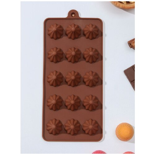 Форма для шоколада и льда 15 ячеек 21х10х2,2 см "Трюфо", цвет шоколадный/Форма силиконовая для шоколада/ формочка кулинарная